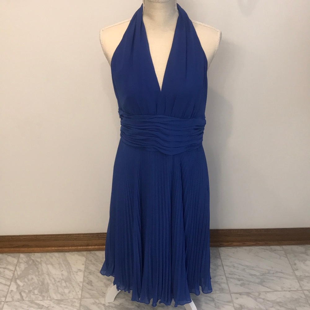 Royal Blue Halter Dress With Pleated Bottom! - Gem